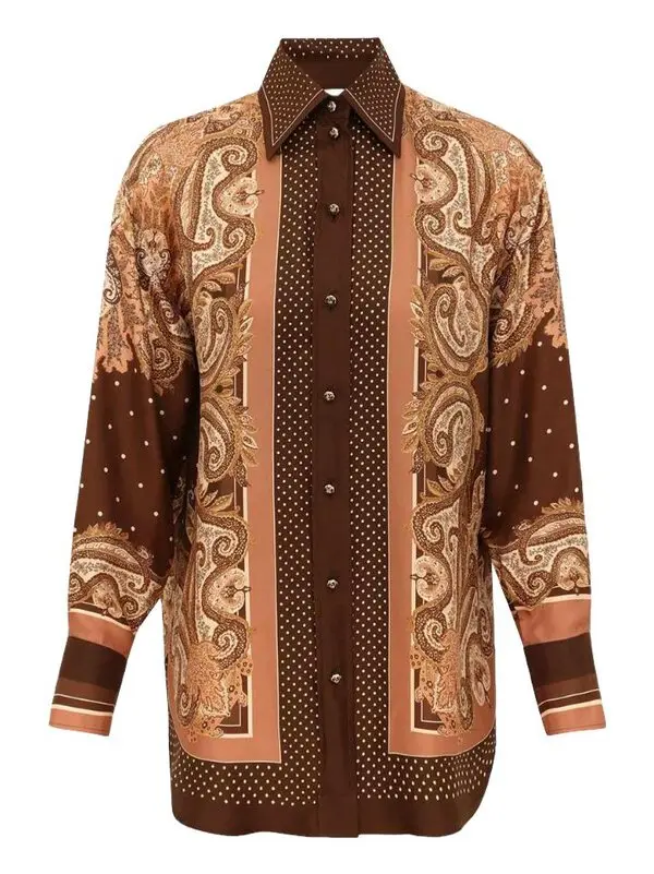 Zimmermann Luna Relaxed Silk Shirt Paisley Print - Caramel Paisley