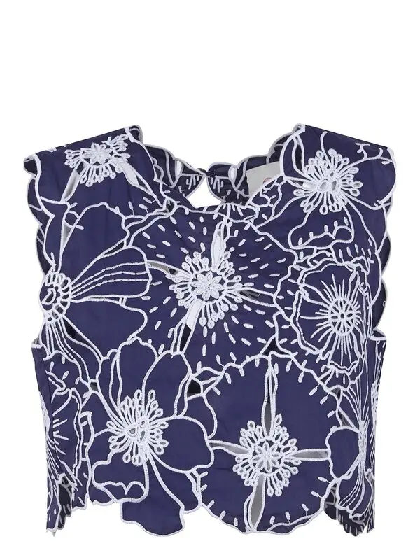 Farm Rio Floral Richelieu Cropped Top - Blue