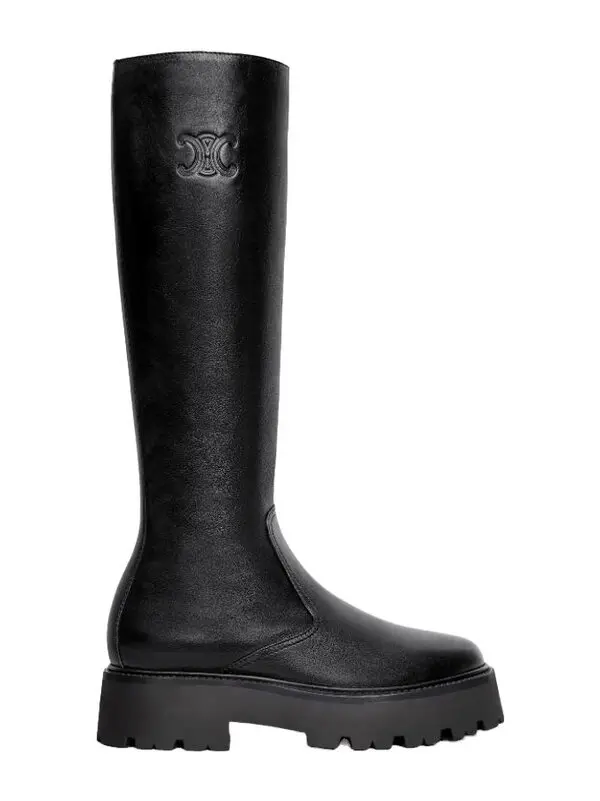 Celine Bulky Zipped Boot With Triomphe In Calfskin - Black