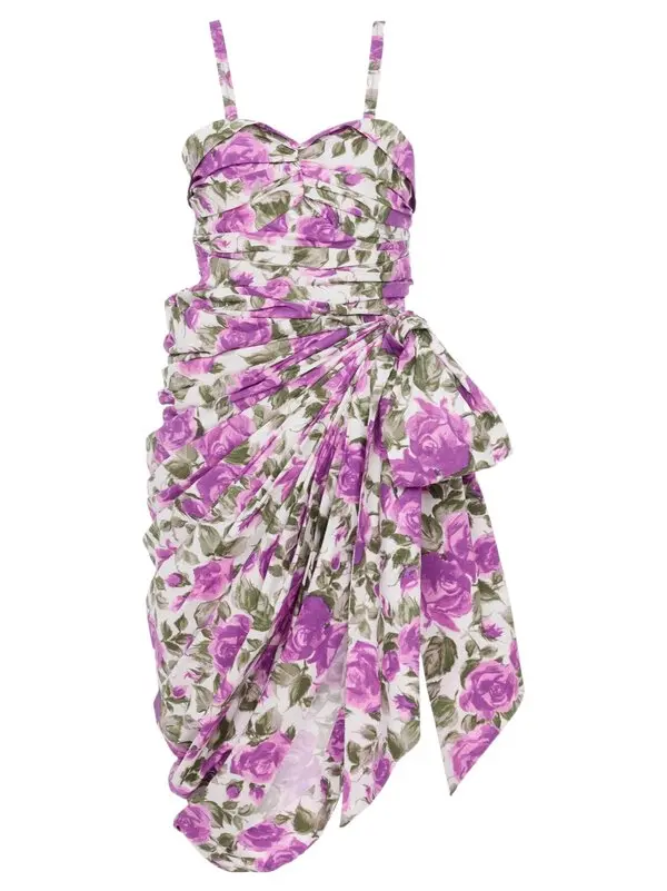 Chloé Strapless Rose Print Midi Dress - White And Purple
