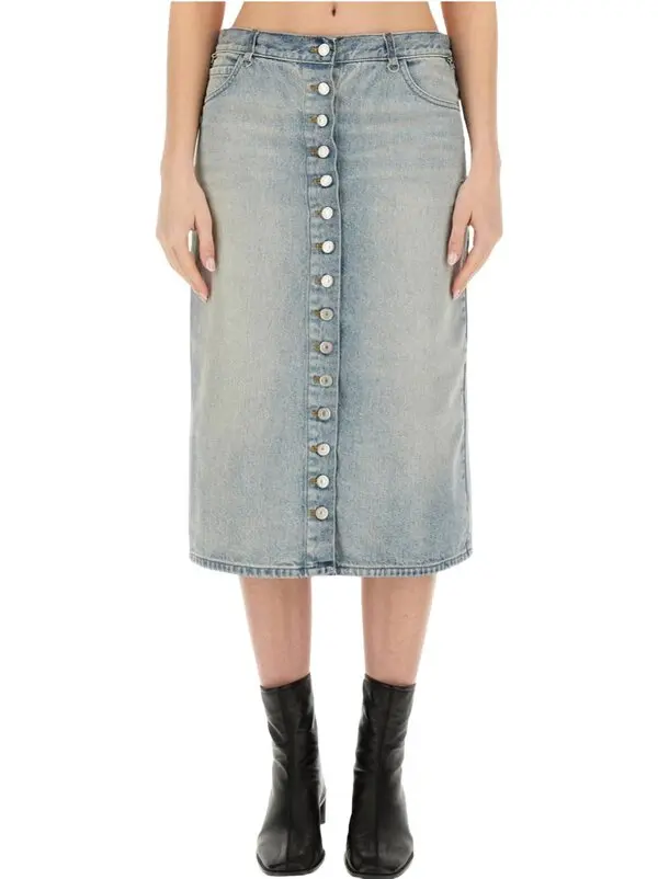 COURREGES Multiflex Denim Button-front Skirt - Gray
