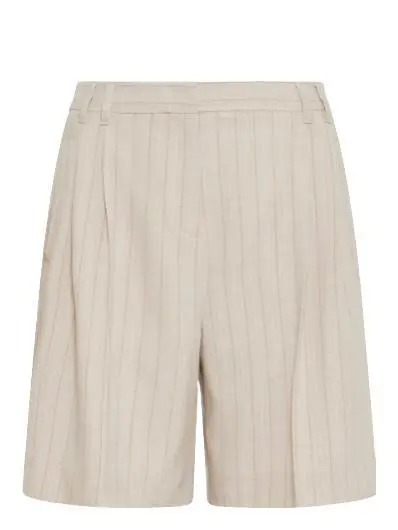 Marella Stretch Canvas Bermuda Shorts With Pin Stripes - Ecru