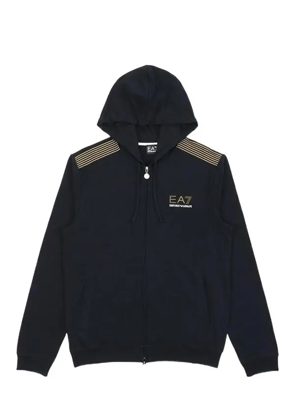 EA7 Logo Print Hooded Jacket - Black