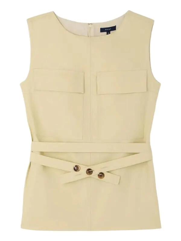 Soeur Sleeveless Crew Neck Top With Belt Detail - Nude