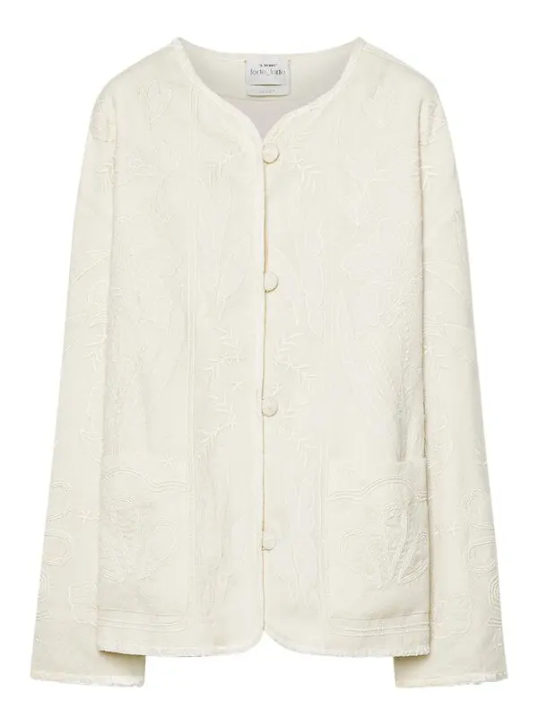FORTE_FORTE Embroidered Velvet Wool Tweed Blouson - Ivory