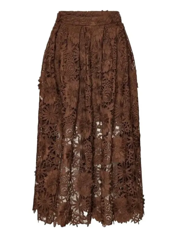 ROTATE BY BIRGER CHRISTENSEN 3d Lace Midi Skirt - Brown
