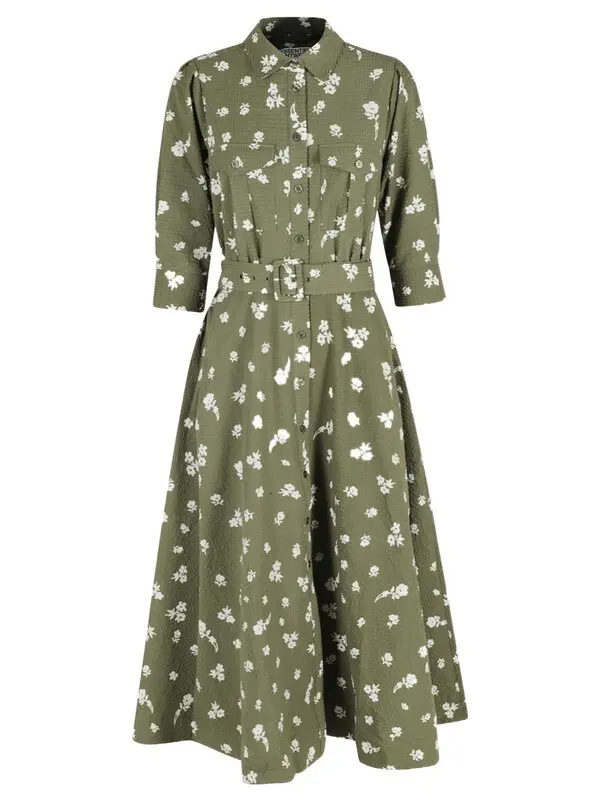 Essentiel Antwerp Jizo Belted Shirt Dress - Green