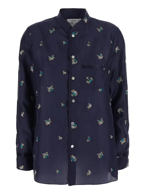 FORTE_FORTE Embroidered Floral Silk Shirt - Black