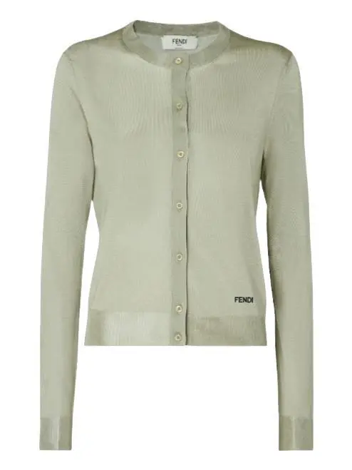 Fendi Shiny Crewneck Cardigan - Light Green