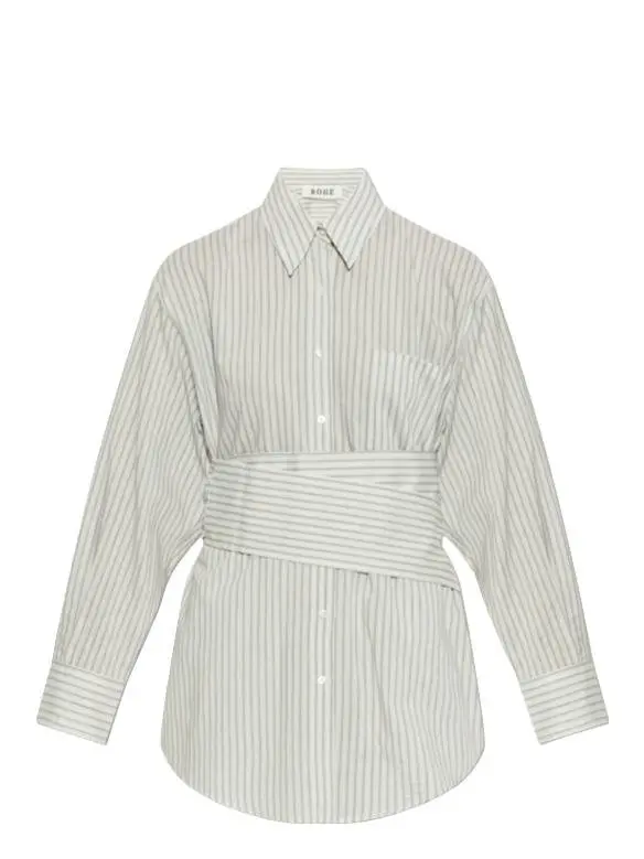 RÓHE Striped Belted Shirt - Fine Stripe