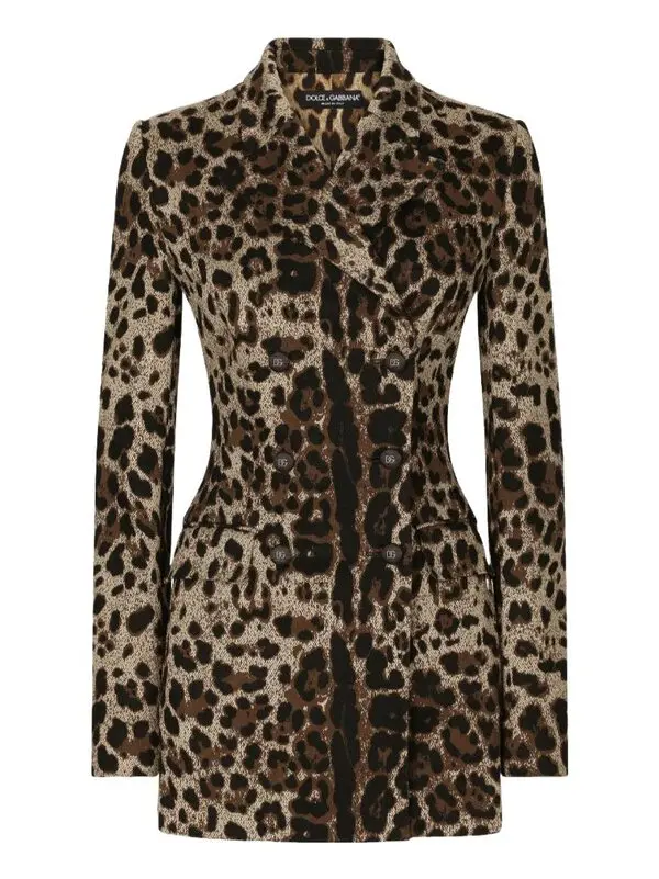 Dolce & Gabbana Leopard Print Double-breasted Blazer - Black