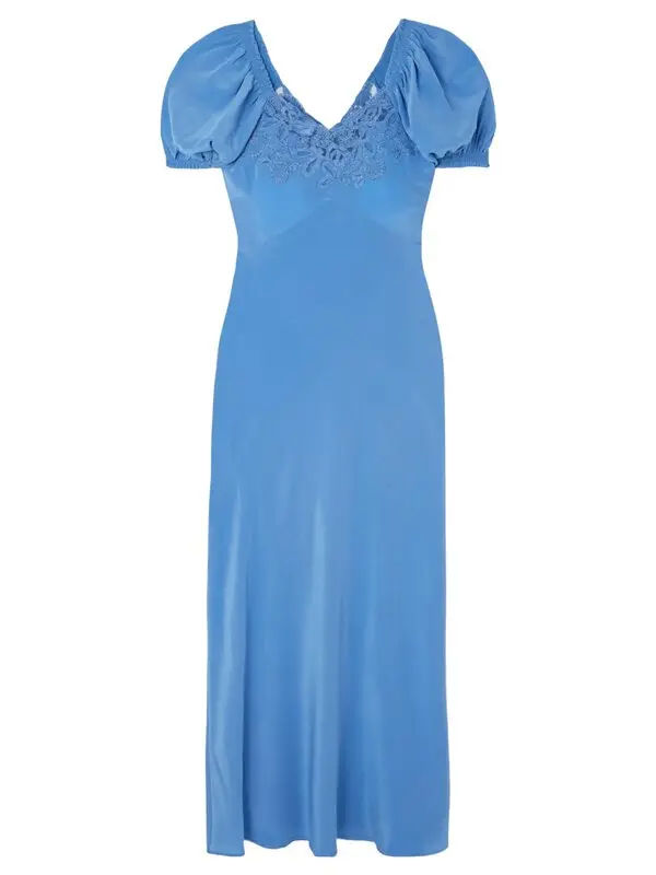 Rixo Puff Sleeve Lace Embellished Midi Dress - Blue