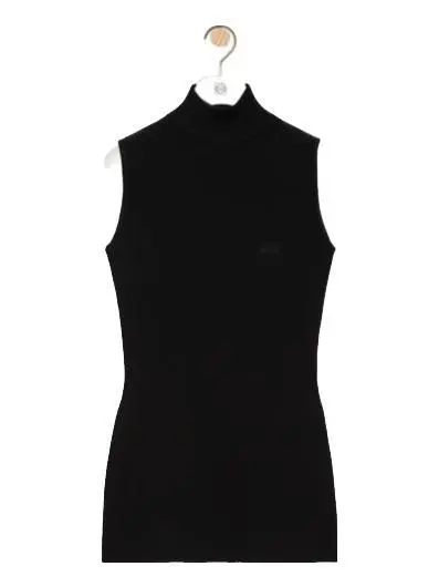 Loewe Slim High-neck Sleeveless Top With Double L Embroidery - Black