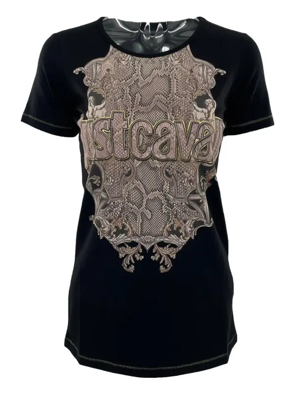 Just Cavalli Logo Letter Round Neck T-shirt - Black
