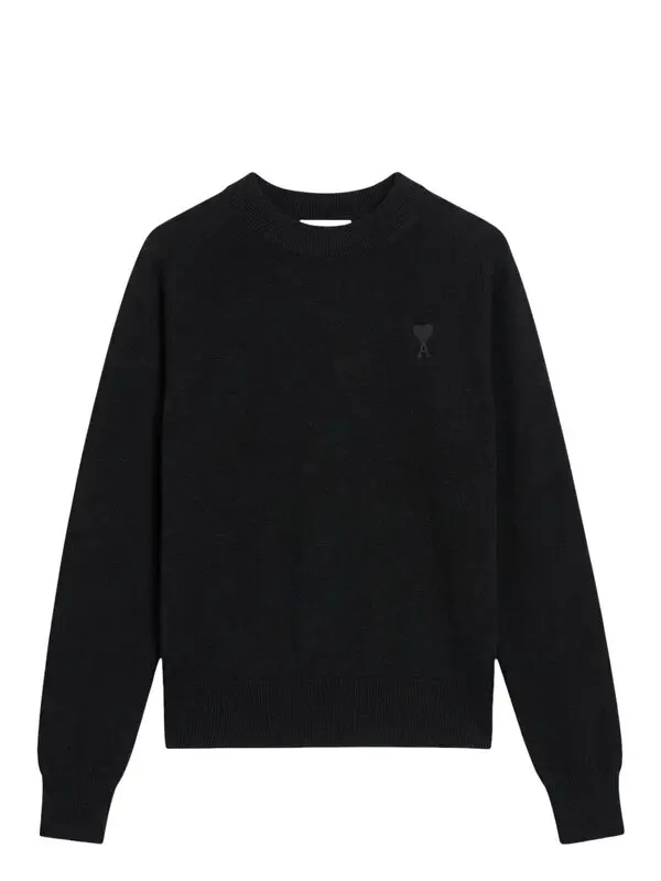 AMI Paris Logo Embroidered Crewneck Knitted Jumper - Black