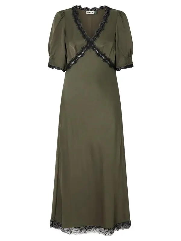 Rixo V-neck Short-sleeved Lace Trim Dress - Green
