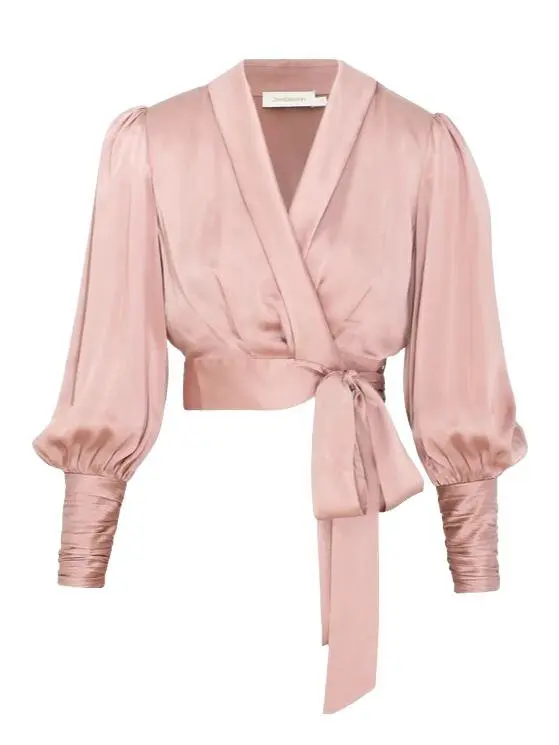 Zimmermann Wrap-design Blouse With Blouson Sleeves - Pink