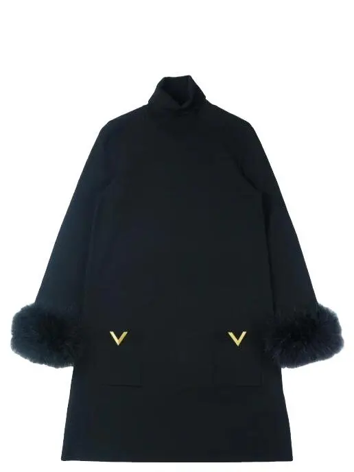 Valentino Garavani Long-sleeved High Neck Dress With Embellishments - Black