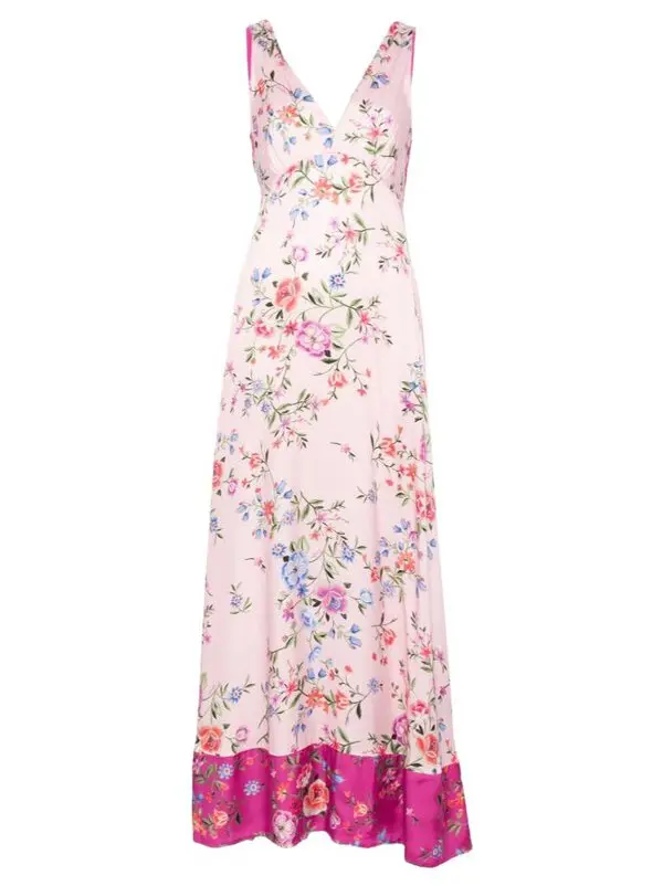 Liu Jo Floral Maxi Dress With V-neck - Pink