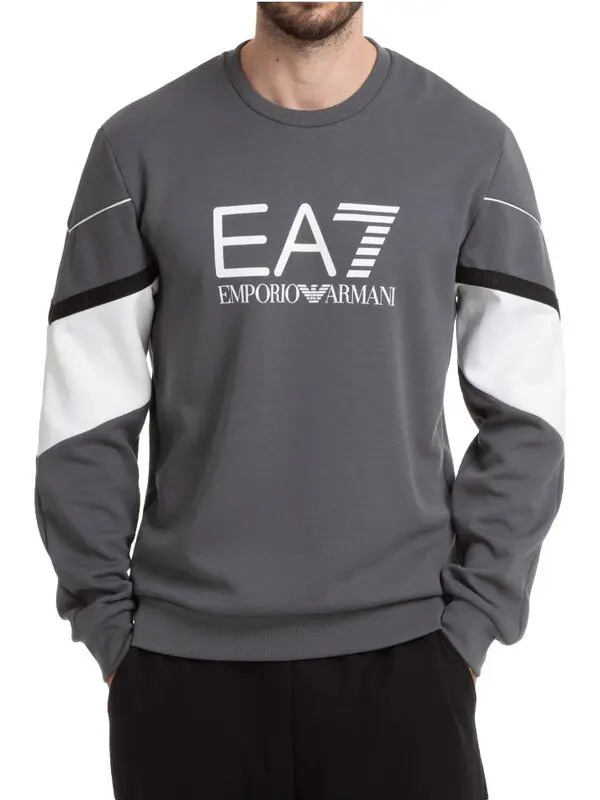 EA7 Color Block Logo Crewneck Sweater - Black