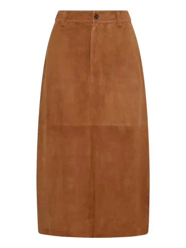 Marella Belted A-line Suede Skirt - Camel