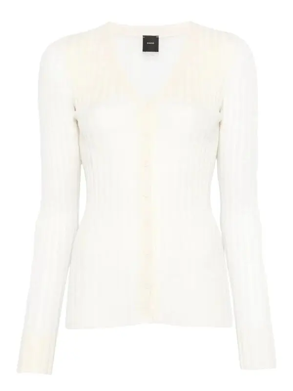 Pinko V-neck Ribbed Cardigan - White