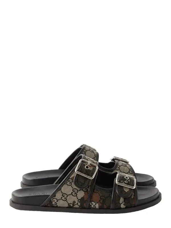 Gucci Monogram Double-buckle Sandals - Black And Gray