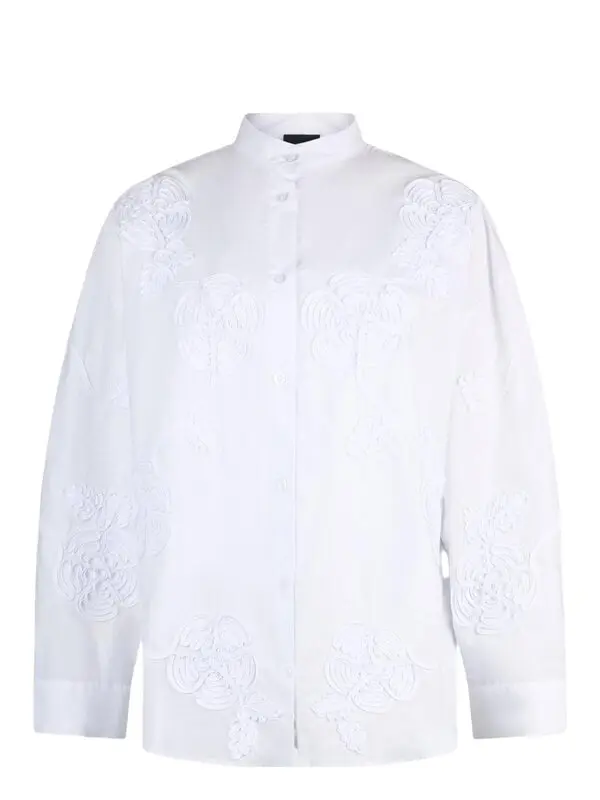 Liu Jo Floral Embroidered Mandarin Collar Shirt - White