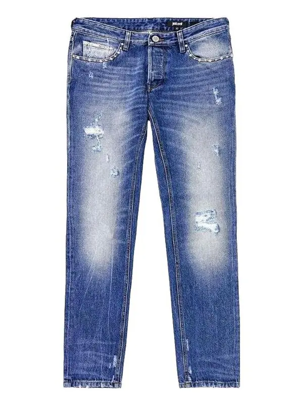 Just Cavalli Ripped Detail Straight Leg Jeans - Blue