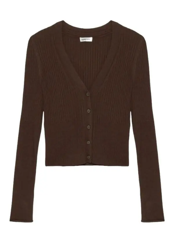 Simkhai Fitted Ribbed Knit Cropped Cardigan - Chocolate