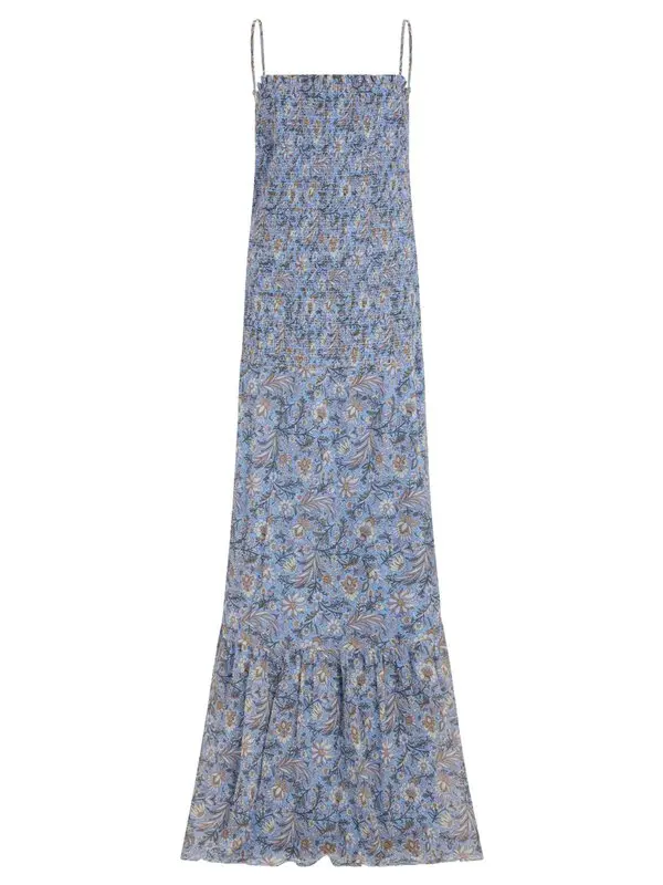 Veronica Beard Shirred Floral Maxi Dress - Gray