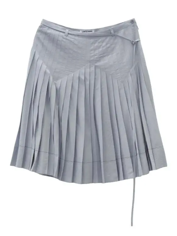 LOW CLASSIC Pleated Midi Skirt With Embroidered Hem - Blue
