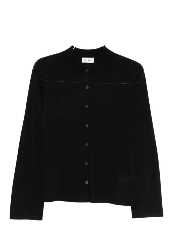 Soft Goat Long-sleeved Collared Cardigan - Black