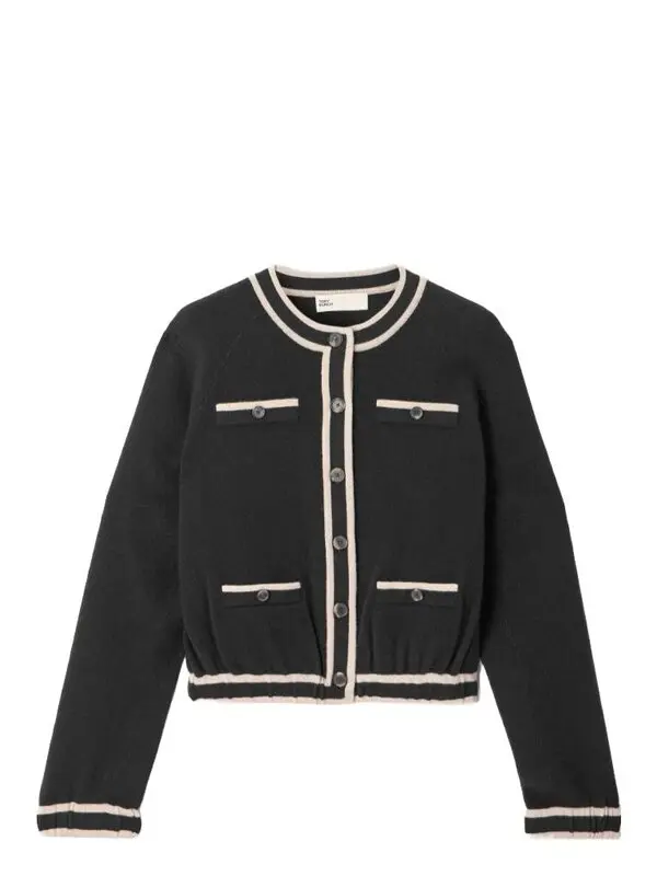 Tory Burch Long Sleeve Casual Jacket With Contrasting Trim - Black