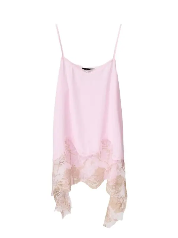 Fabiana Filippi Spaghetti Strap Lace Trim Top - Pink