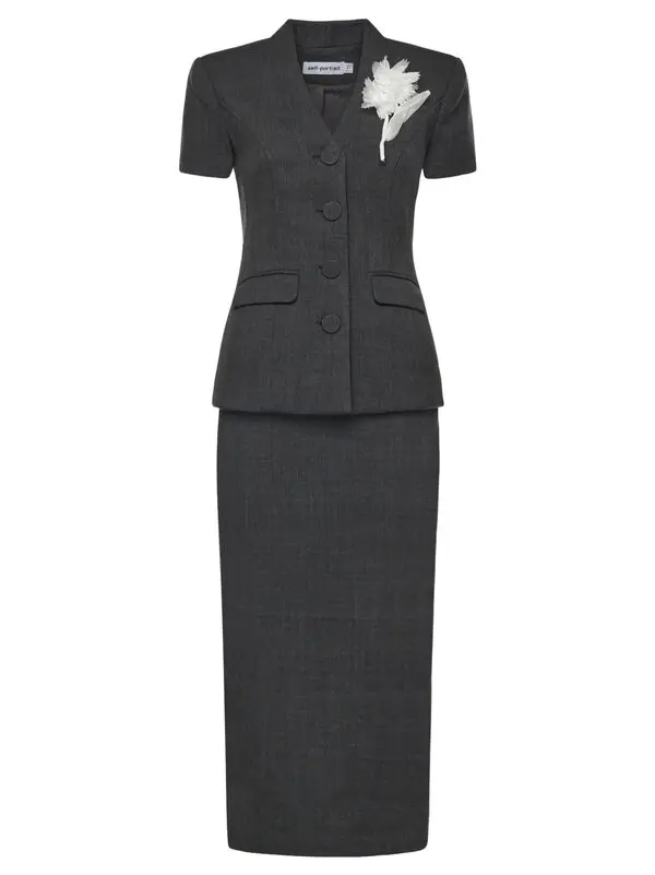 SELF-PORTRAIT Short Sleeve Suit Skirt With Floral Detail - Black