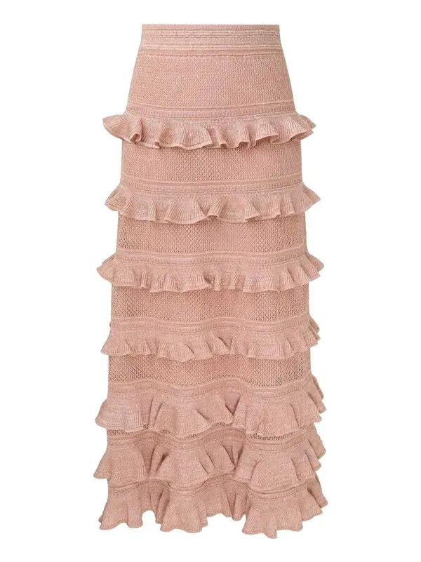 Zimmermann Ruffled Maxi Skirt - Metallic Rose Gold