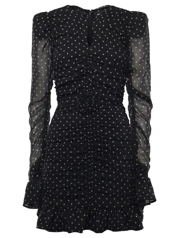ROTATE BY BIRGER CHRISTENSEN Pois Ruched Mini Dress With Keyhole Neckline - Black