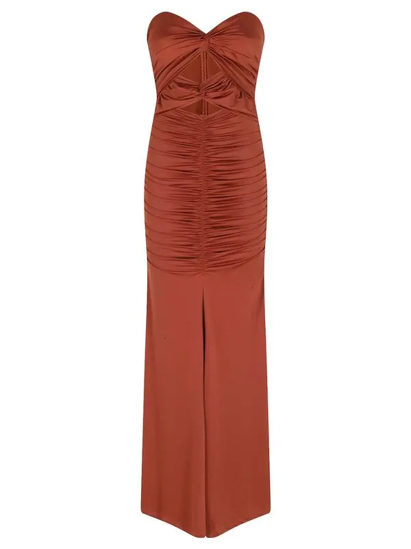 Essentiel Antwerp Strapless Ruched Maxi Dress - Brown