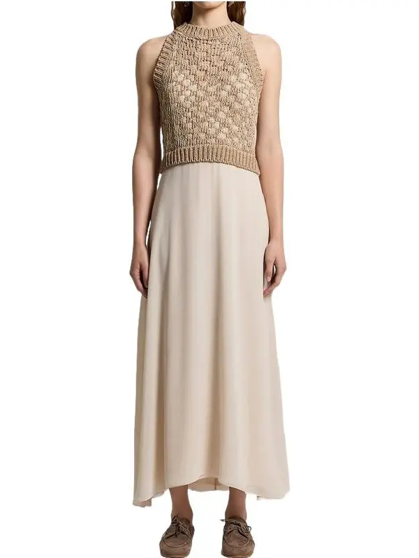 Peserico Sleeveless Crochet Midi Dress - Beige