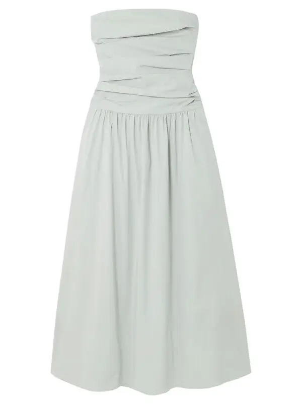 ST. AGNI Strapless Crinkled Cotton-blend Maxi Dress - Silver