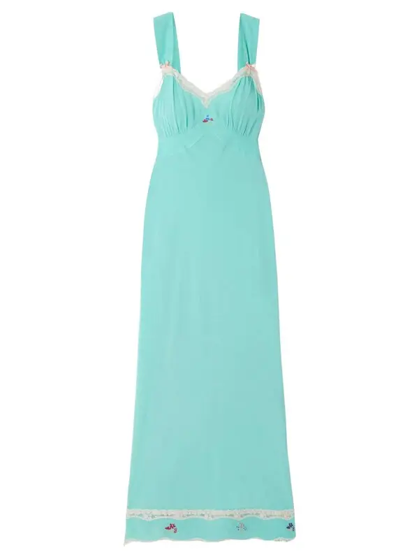 Rixo Sleeveless Dress With Embroidered Flowers And Ribbon Bow Detail - Sea-green