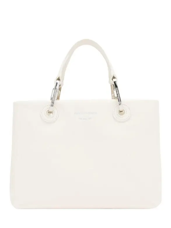 Emporio Armani Nappa Leather Small Shopper Bag - White
