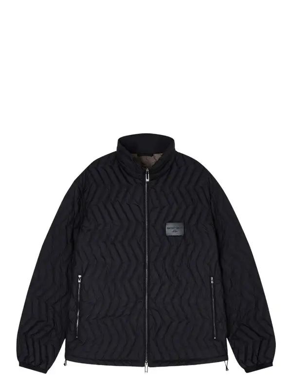 Emporio Armani Quilted Chevron Zip-up Jacket - Black