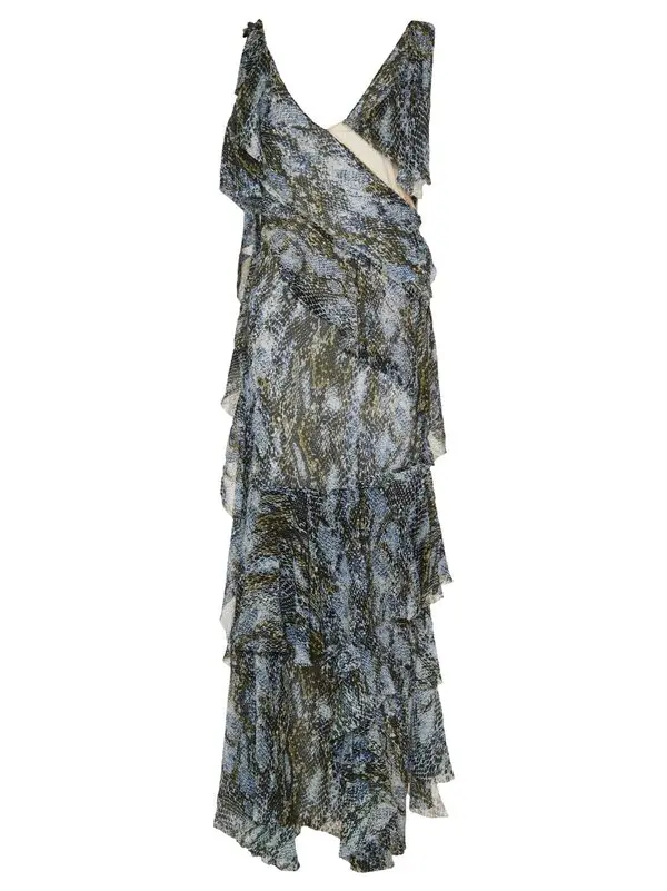 Christopher Esber Unravelled Cut-out Ruffled Maxi Dress - Gray