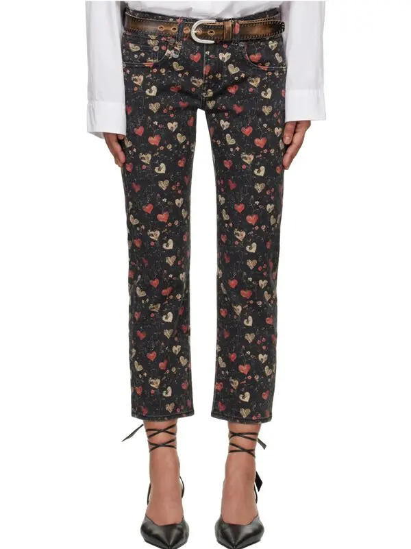 R13 Straight Leg Printed Jeans - Black