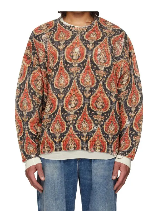 R13 Oversized Paisley Print Distressed Crew Neck Sweater - Multicolor