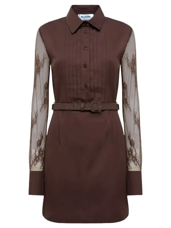 BLUGIRL Lace Cotton Shirt Dress - Brown