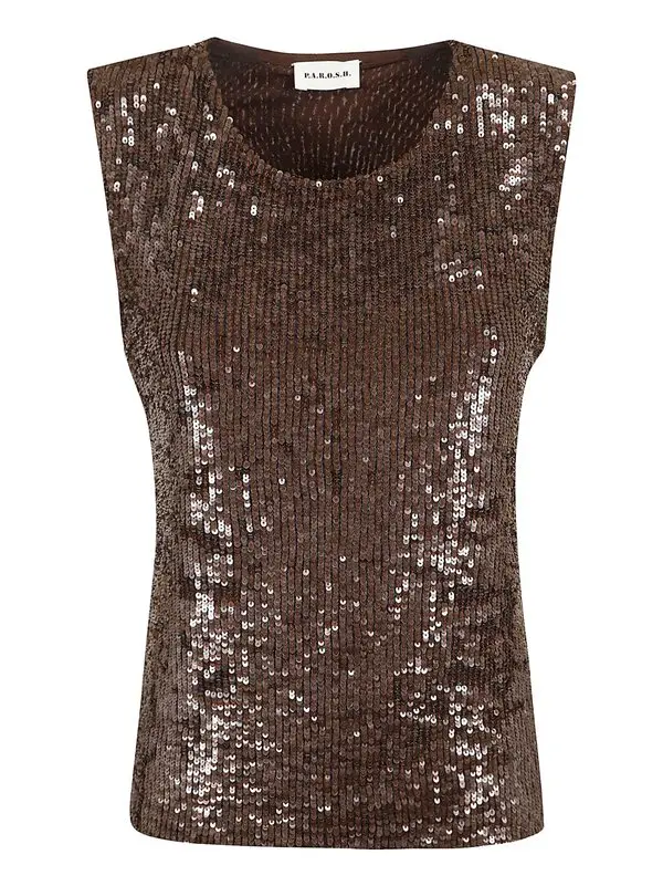 P.a.r.o.s.h Sequin Embellished Sleeveless Top - Marrone