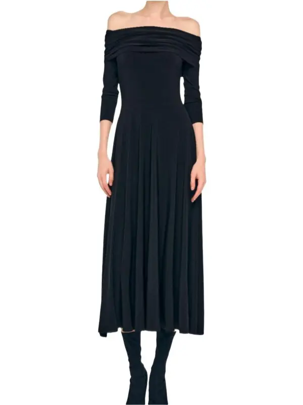Norma Kamali Off-shoulder Draped Midi Dress - Black